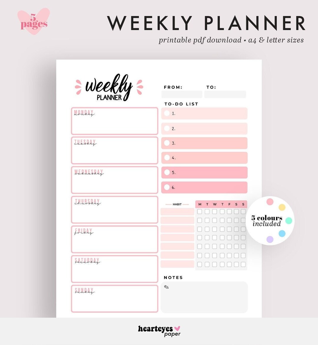 Weekly Planner Weekly Schedule Printable Planner Weekly - Etsy