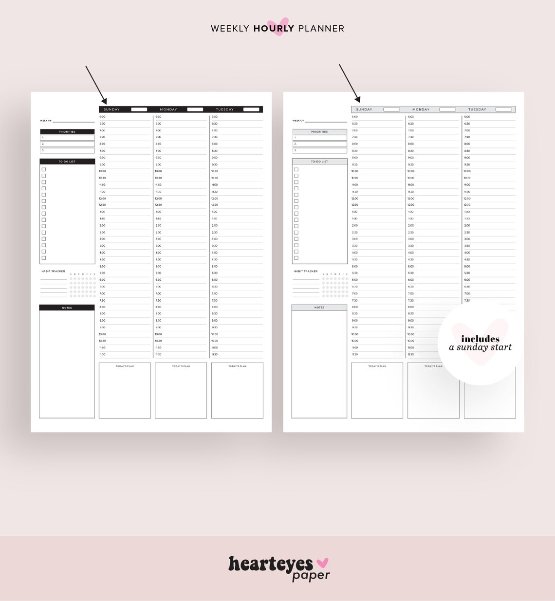 Weekly Hourly Planner Printable Weekly Schedule Printable | Etsy