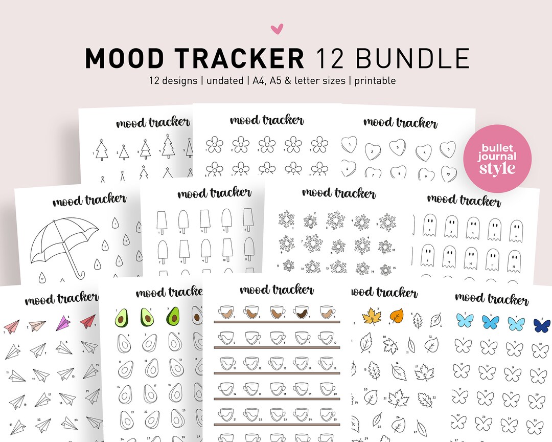 Mood Tracker Printable Bundle, Mood Journal, Mood Chart, Bullet Journal ...