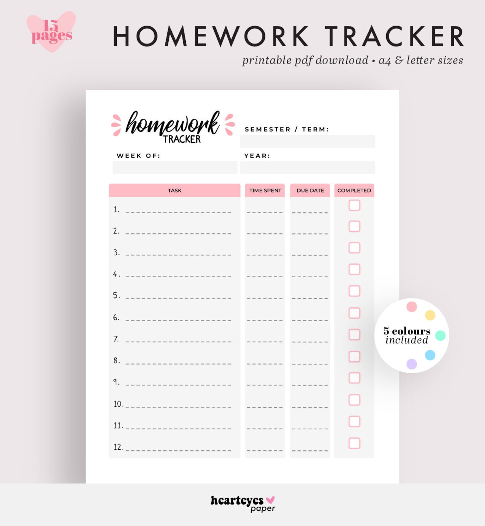 Homework Tracker Printable Planner Assignment Tracker - Etsy