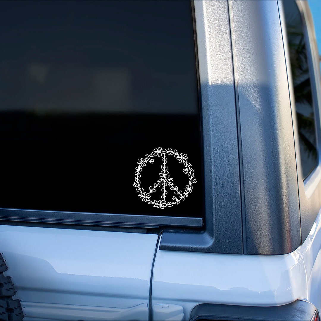 Floral Peace Sign Decal - Matte Black & Matte White - Various Sizes ...