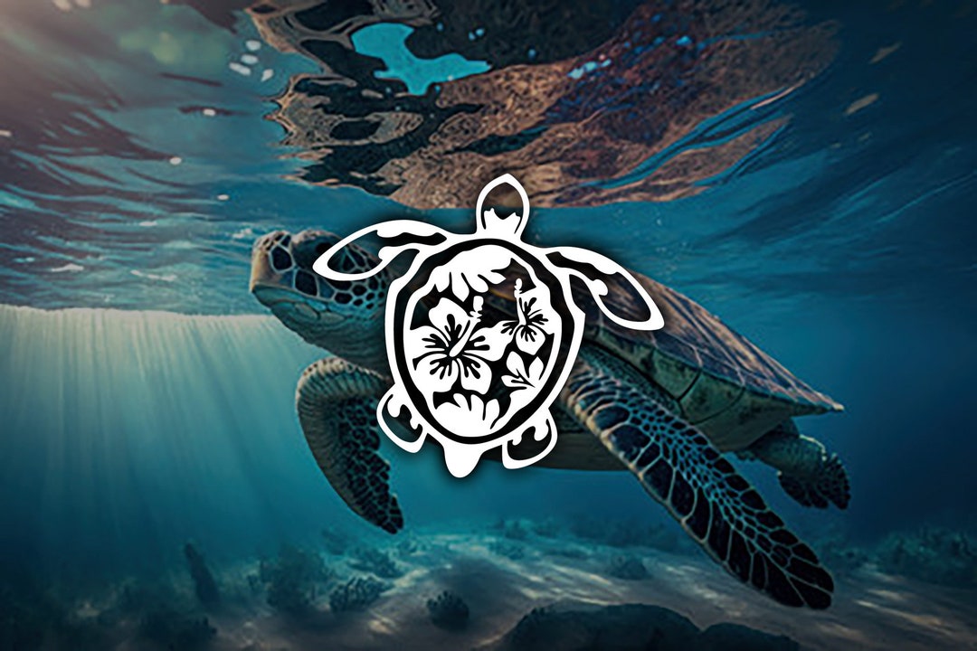 Sea Turtle Hibiscus Flower Decal: Tropical Ocean Vinyl Sticker - Etsy