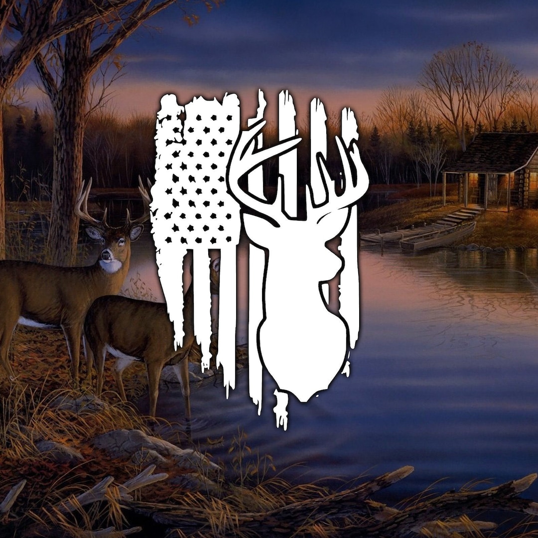 Distressed American Flag Hunting Decal - Hunting Gifts - Hunting ...