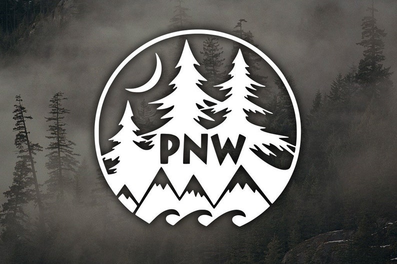 PNW Mountains and Trees Vinyl Decal - Etsy