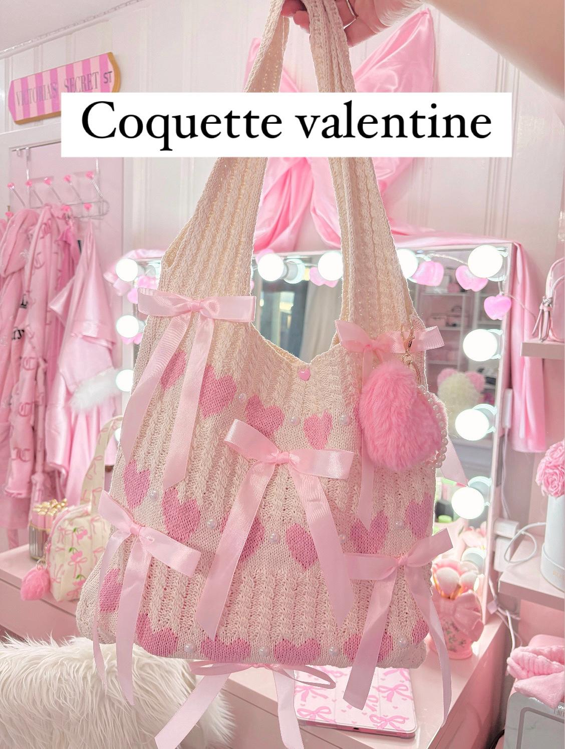 Pink Bow Crochet Shoulder Tote Bag - Etsy