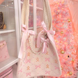Pink Bow Crochet Shoulder Tote Bag - Etsy