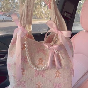 Pink Bow Crochet Shoulder Tote Bag - Etsy