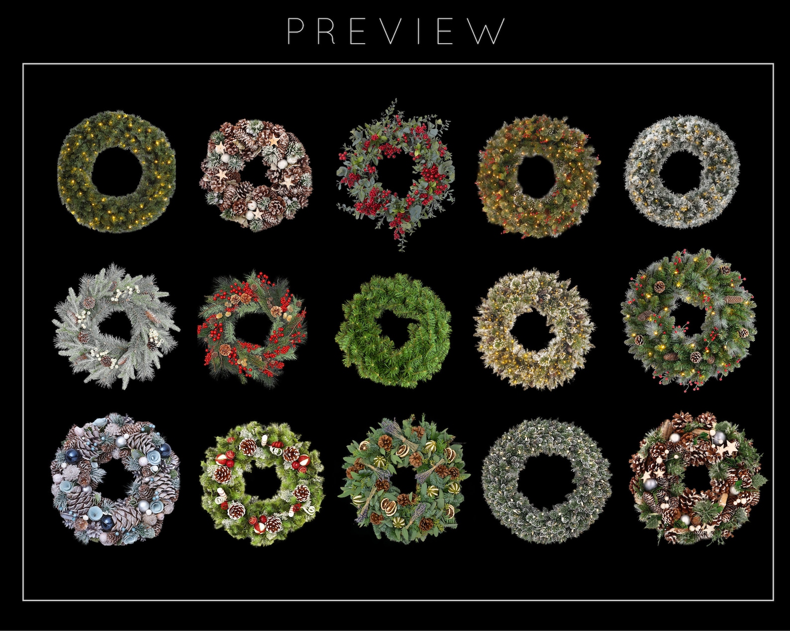 15 Realistic Christmas Wreath Photoshop Overlays Transparent - Etsy