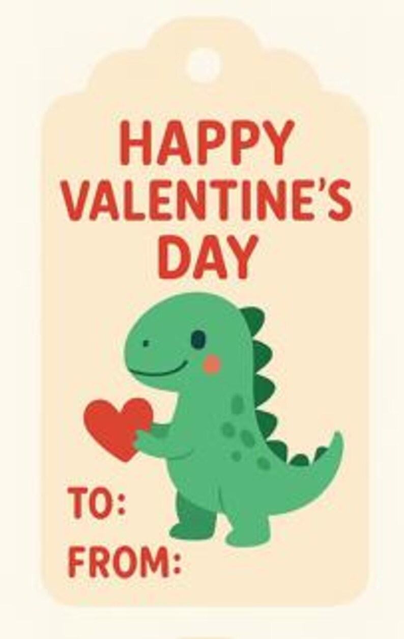Dinosaur Valentine's Day Gift Tags | Kids Classroom Valentines (instant ...