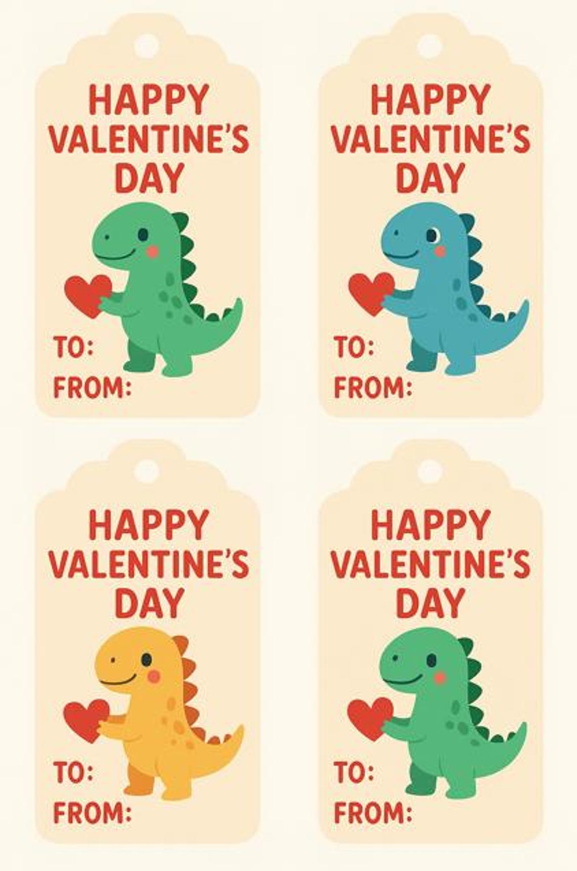 Dinosaur Valentine's Day Gift Tags | Kids Classroom Valentines (instant ...