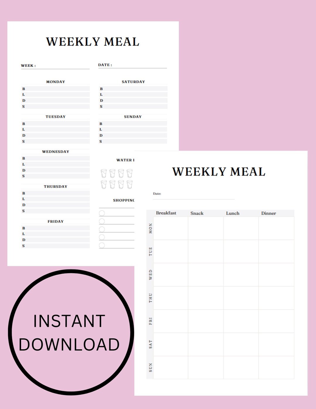 Weekly Meal Planner Printable Template 7-day Menu Plan, Monthly Meal ...