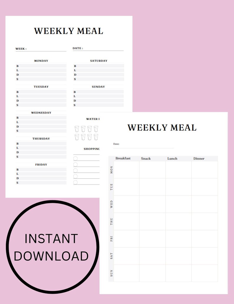 Weekly Meal Planner Printable Template 7-day Menu Plan, Monthly Meal ...