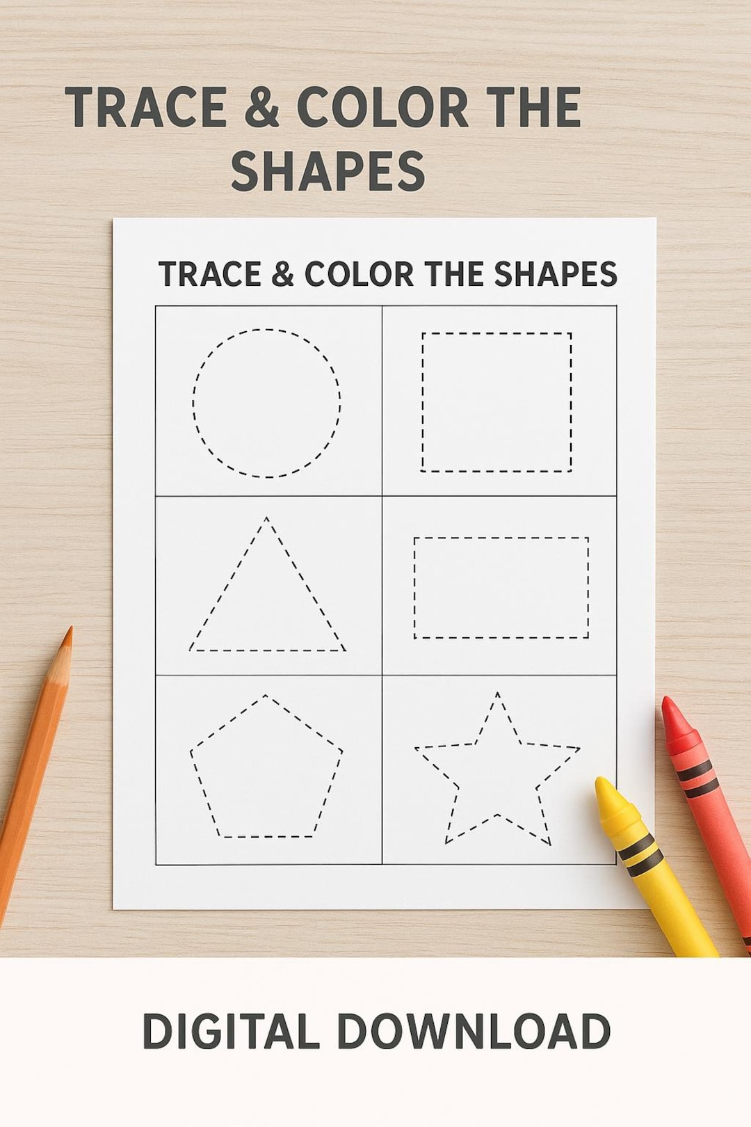 Trace & Color the Shape - Digital Download - Etsy