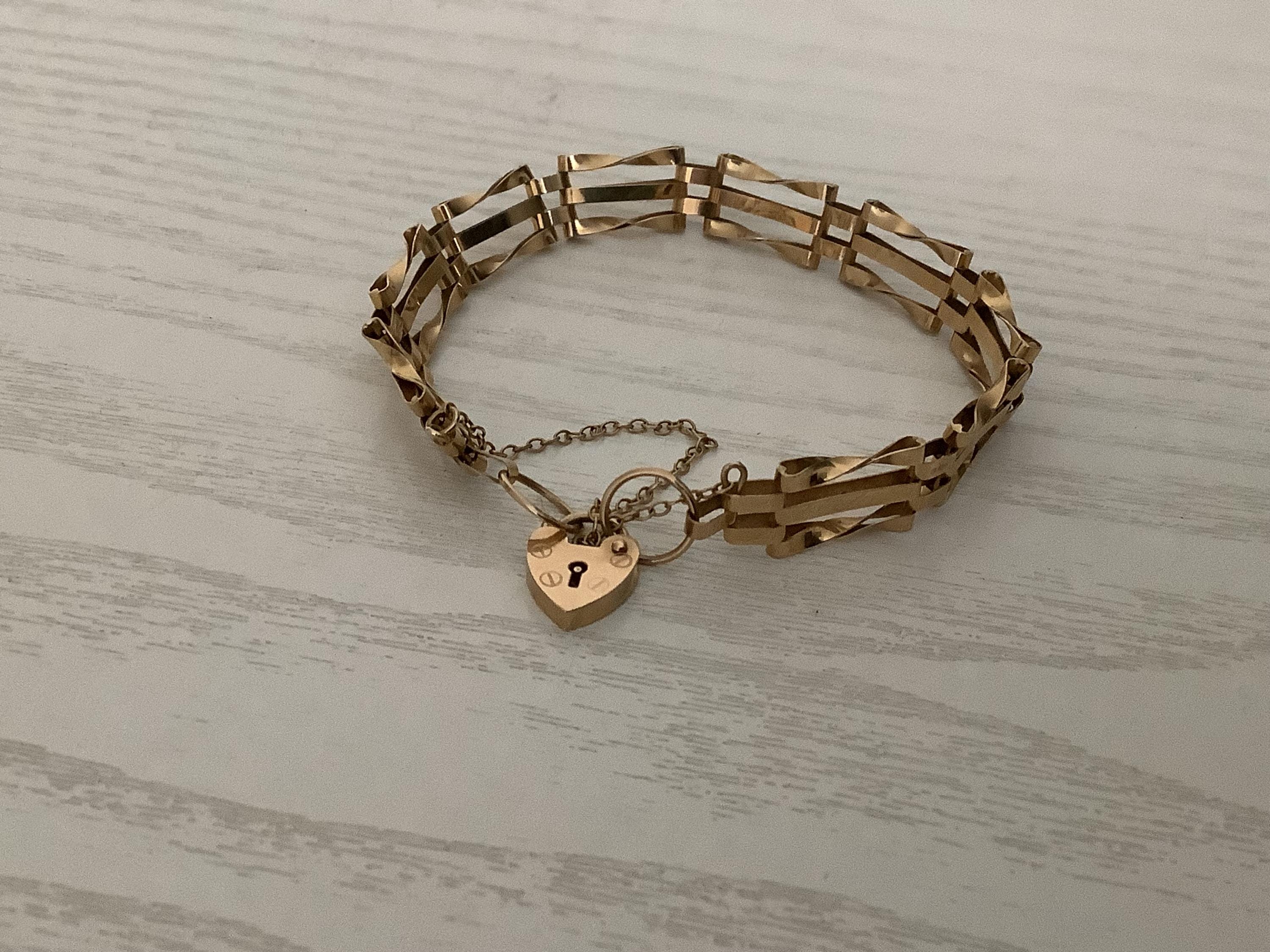 A Vintage 9ct Gold 3 Bar Gate Bracelet With a Heart Shaped Padlock. - Etsy