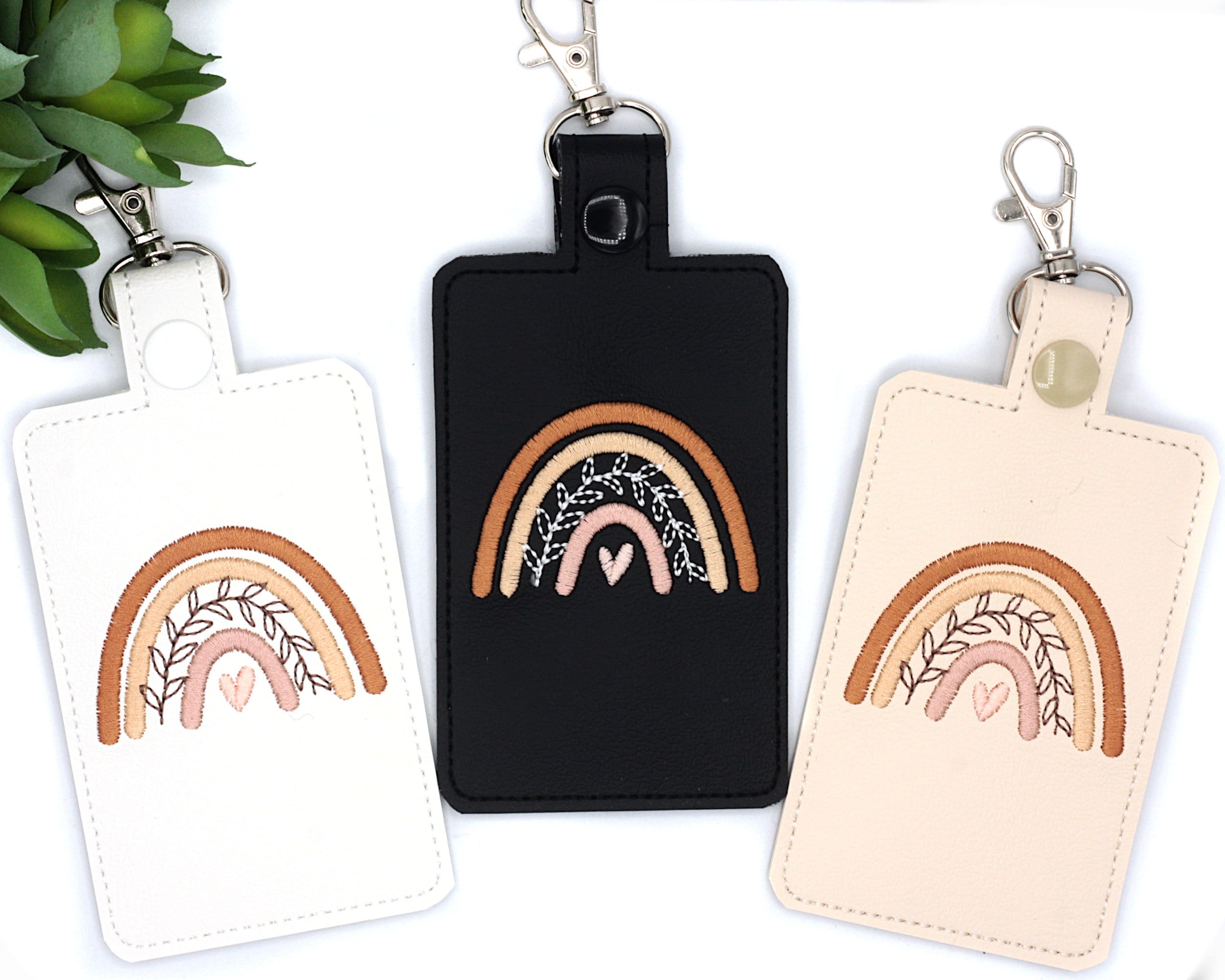 Neutral Boho Rainbow With Leaves Brown Rainbow Badge Holder | Etsy