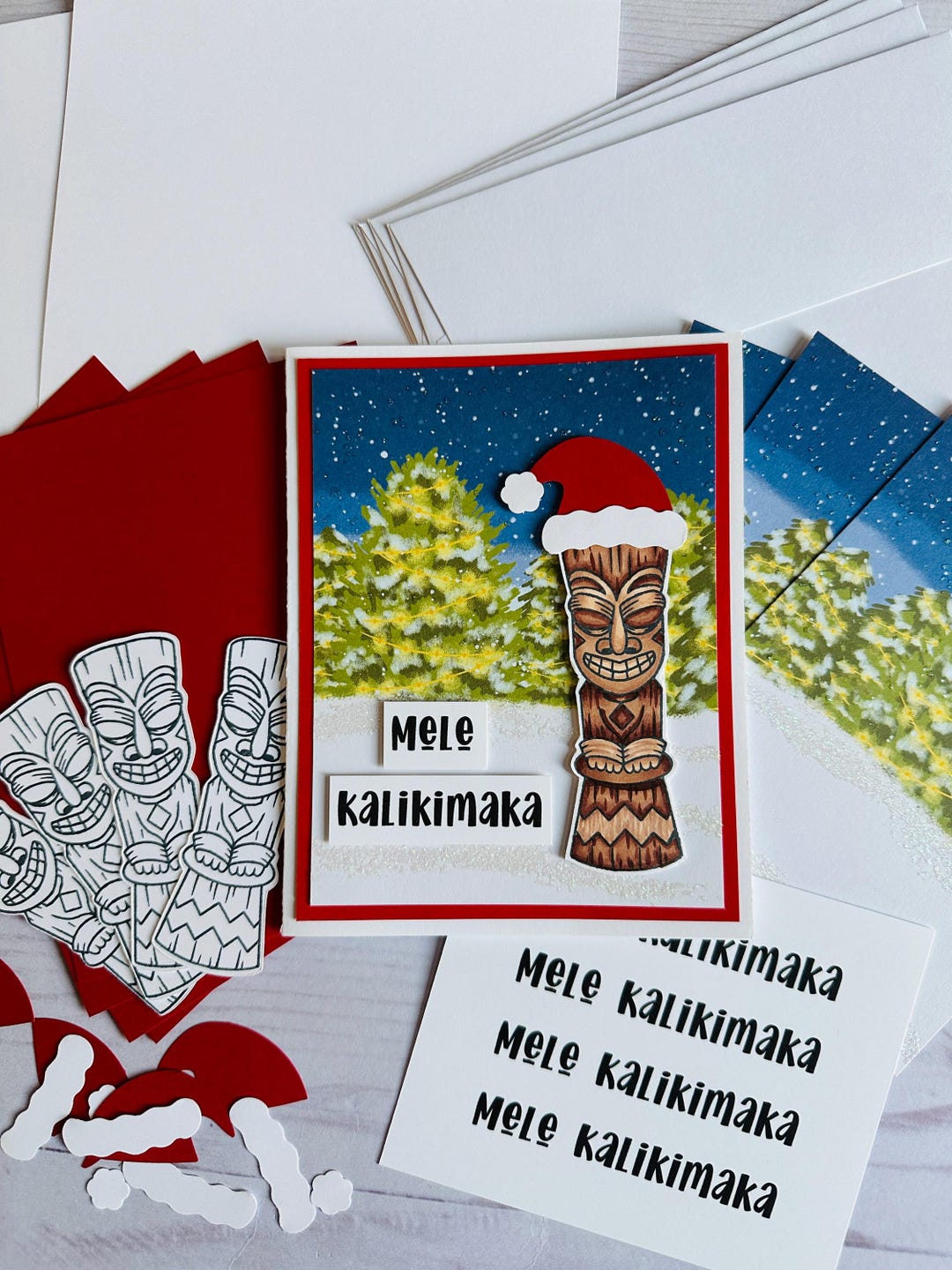 DIY Santa Tiki Christmas Card Making Kit - Makes 4 Holiday Cards - Etsy