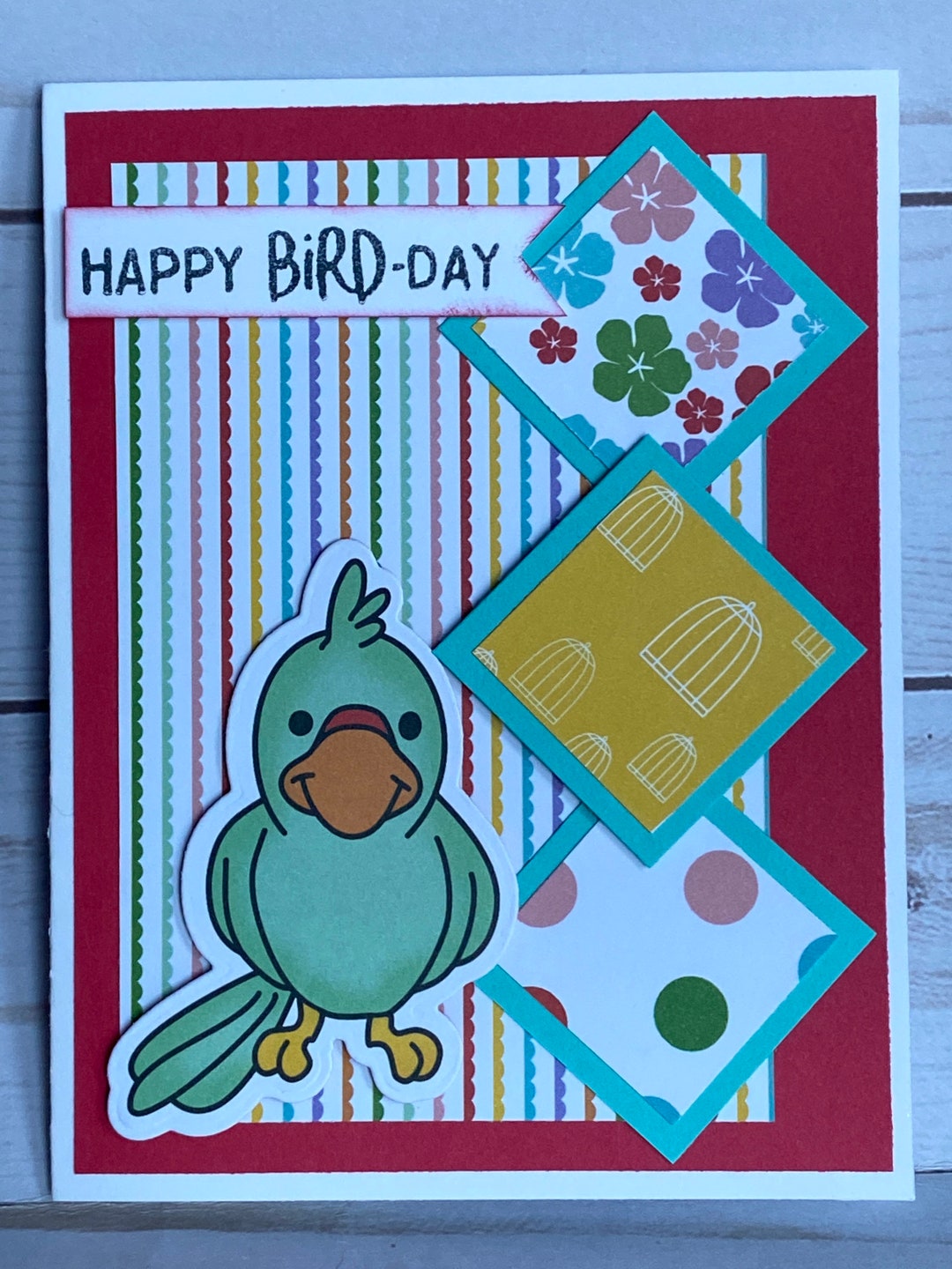 Handmade Birthday Card - Bird - Bird-day - Hand Stamped Greeting Card ...