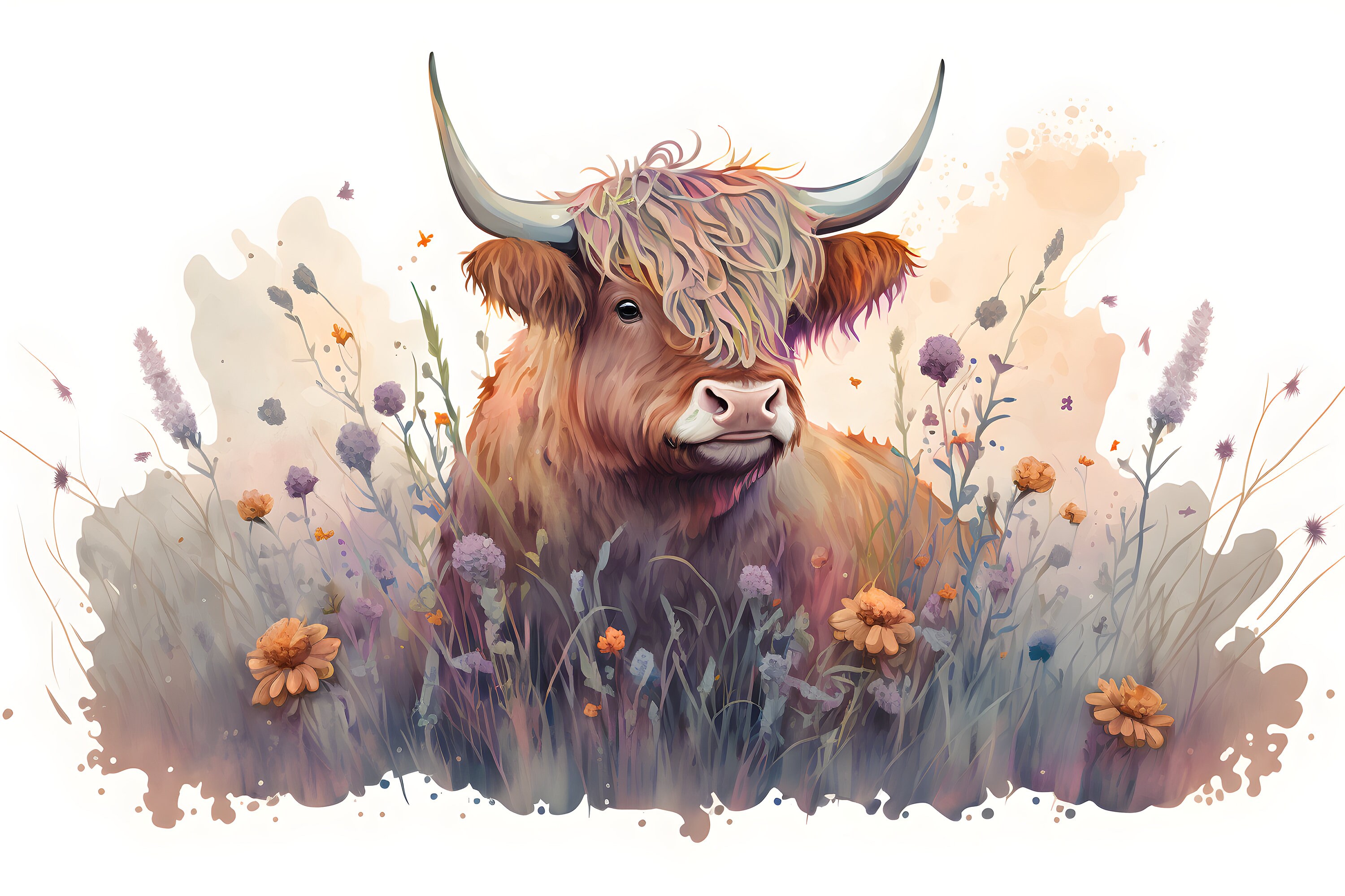 Highland Cow Printable Watercolor Digital Art hk04 - Etsy