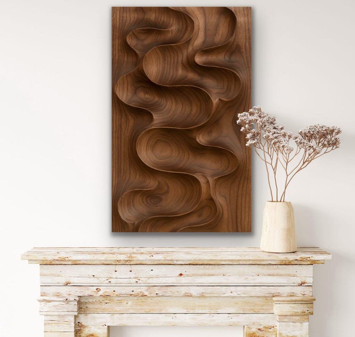 Hand-carved Walnut Wave Wall Art: Modern Wood Sculpture - Etsy