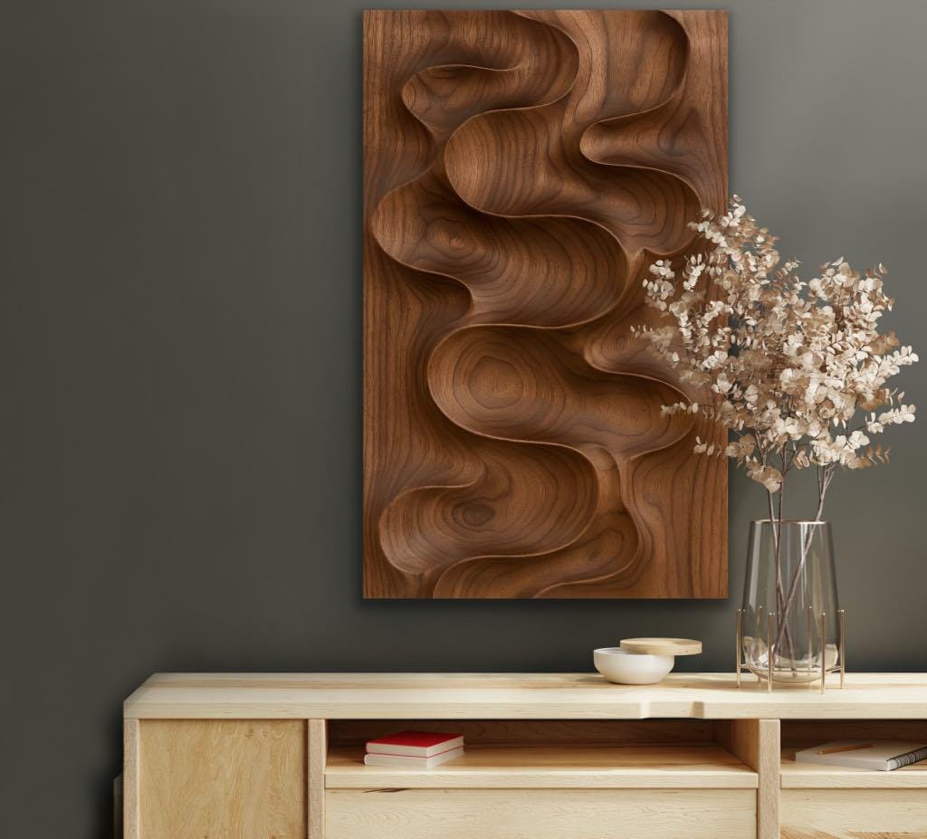 Hand-carved Walnut Wave Wall Art: Modern Wood Sculpture - Etsy