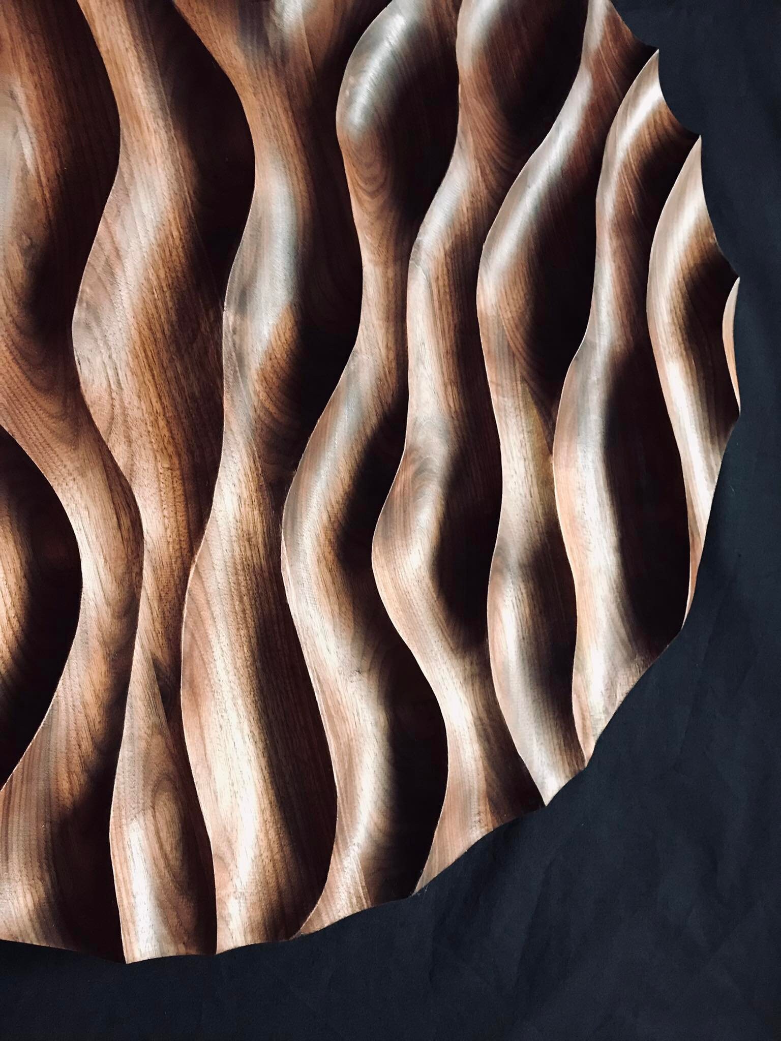 European Walnut Wood Relief Wall Art: Handmade Wave Sculpture - Etsy Canada