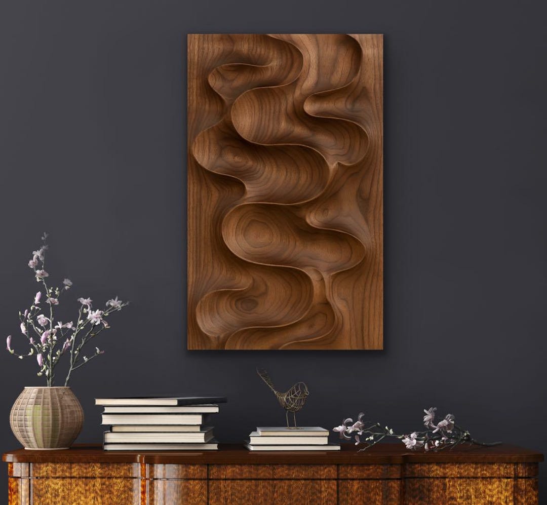 Hand-carved Walnut Wave Wall Art: Modern Wood Sculpture - Etsy