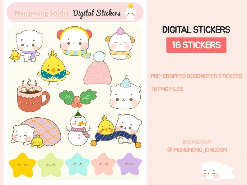 Cute Winter Digital Stickers Kawaii Digital Stickers for - Etsy
