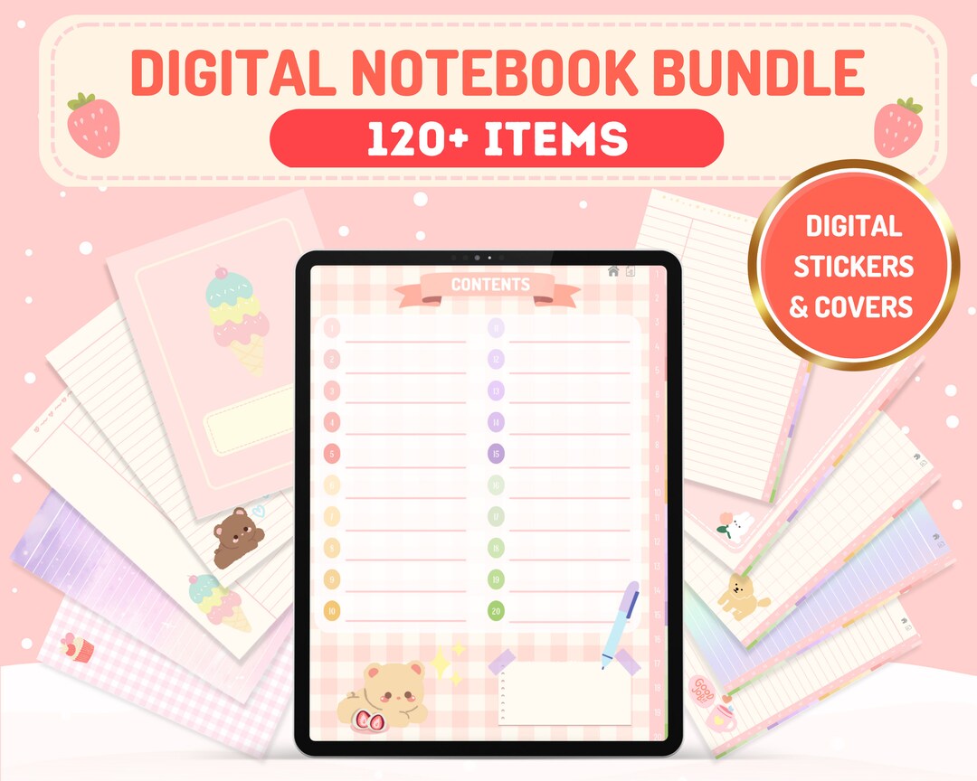 Cute Pink Digital Notebook Bundle Kawaii Digital Stickers for Digital ...