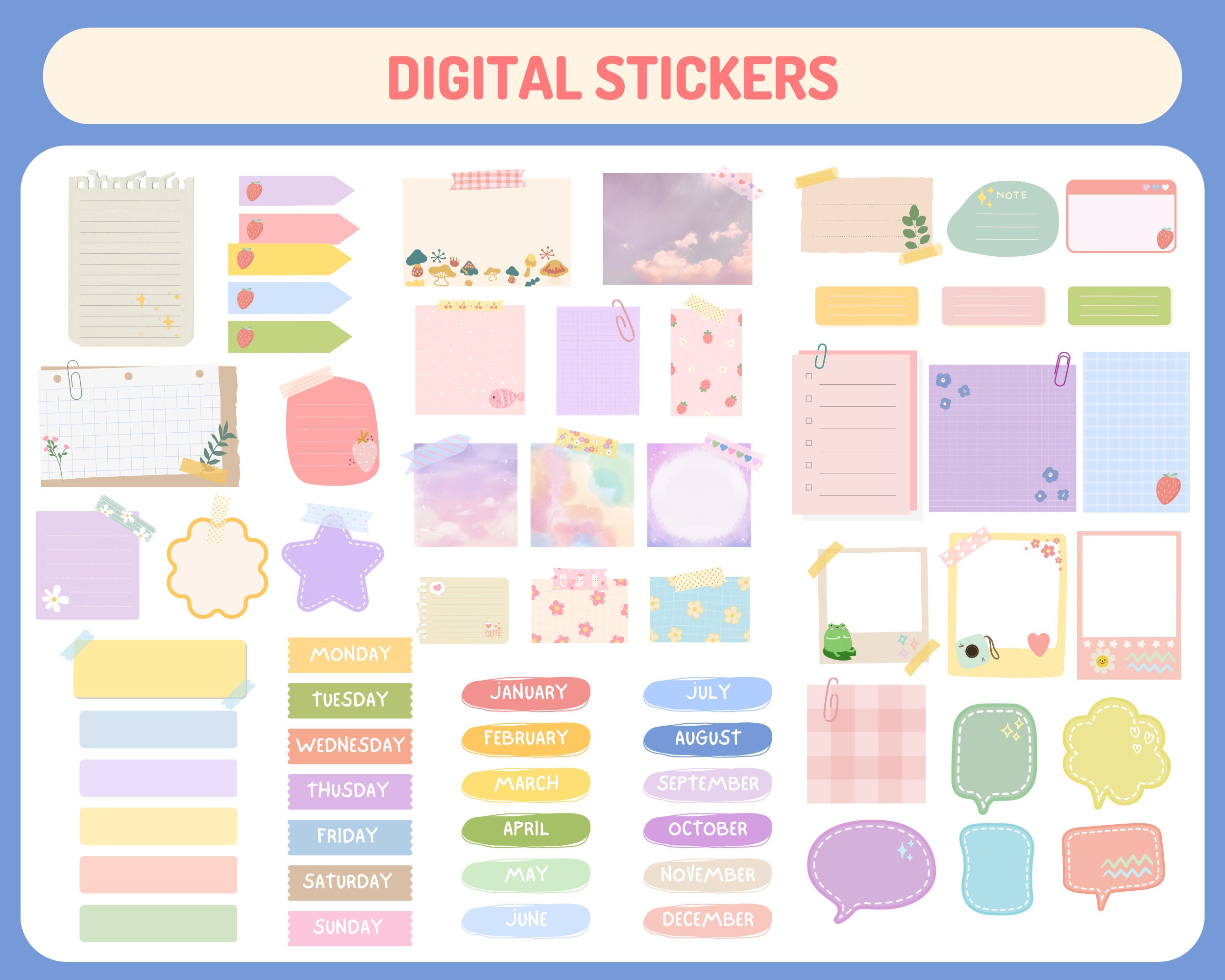 Cute Pink Digital Notebook Bundle Kawaii Digital Stickers for Digital ...