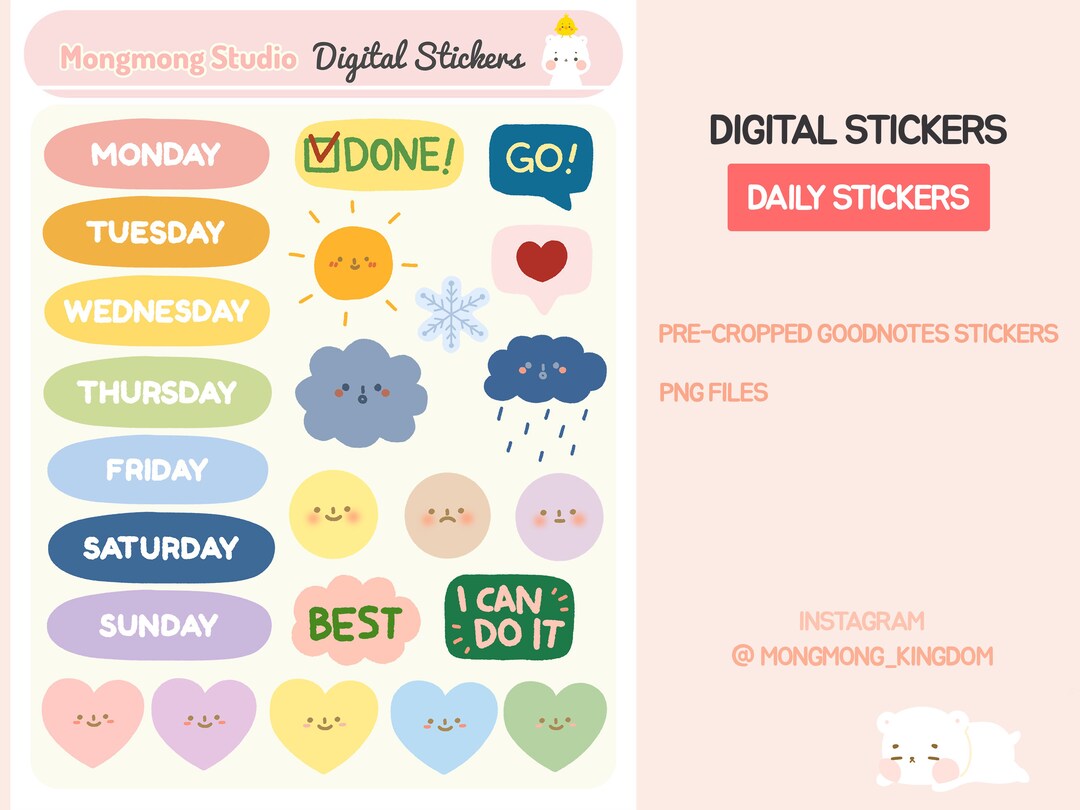 Daily Cute Digital Stickers for Digital Planner Kawaii Digital Stickers ...