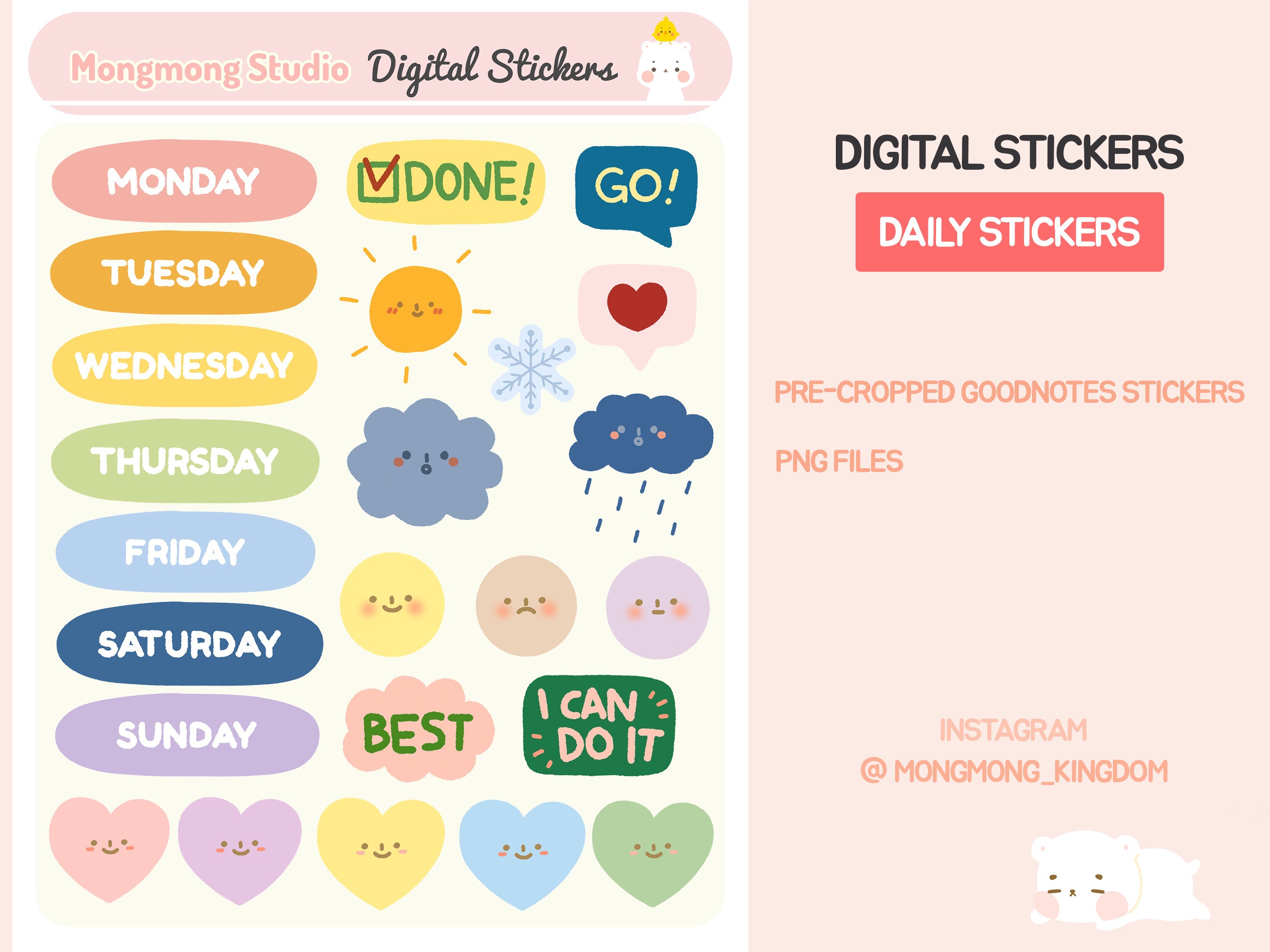 Daily Cute Digital Stickers for Digital Planner Kawaii Digital Stickers ...