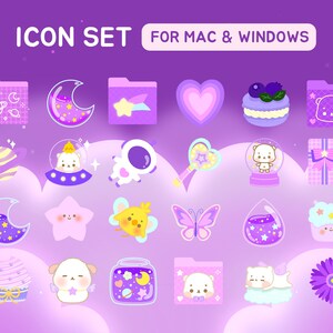 Purple Cute Desktop Wallpaper Icon Bundle Kawaii Phone Wallpaper Pastel ...