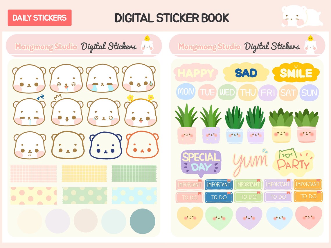Cute Digital Sticker Bundle Kawaii Digital Sticker Book for - Etsy
