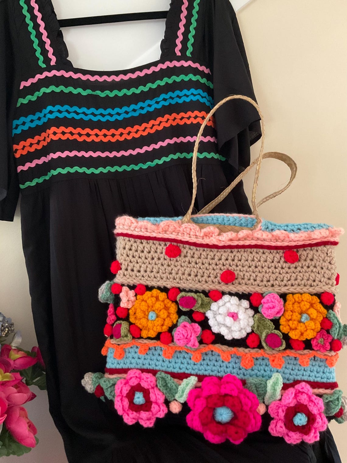 Large Straw Bag With Handmade Crochet Cover - Etsy