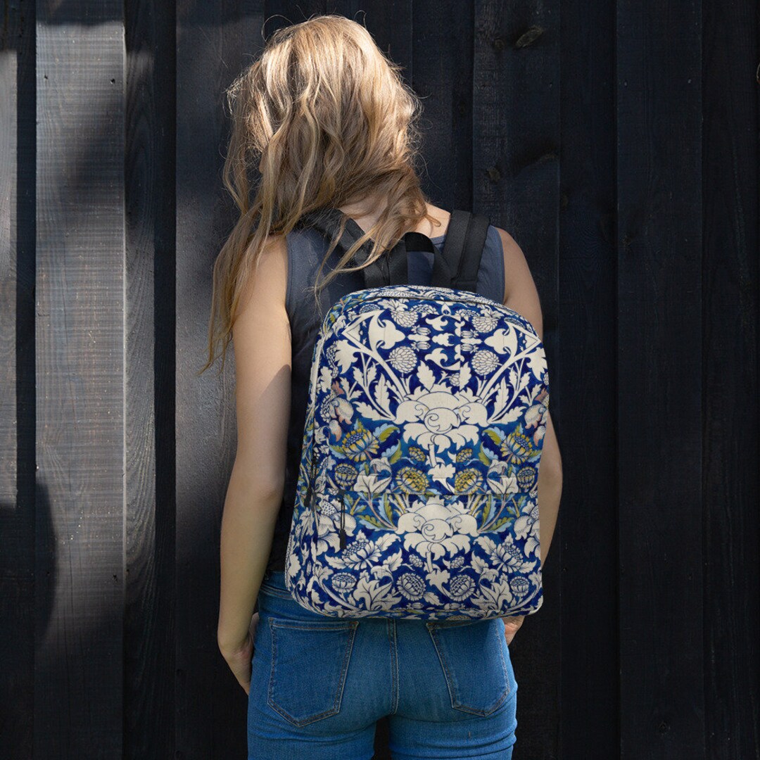 Blue Floral Backpack, Blue and White Botanical Backpack, Bohemian ...