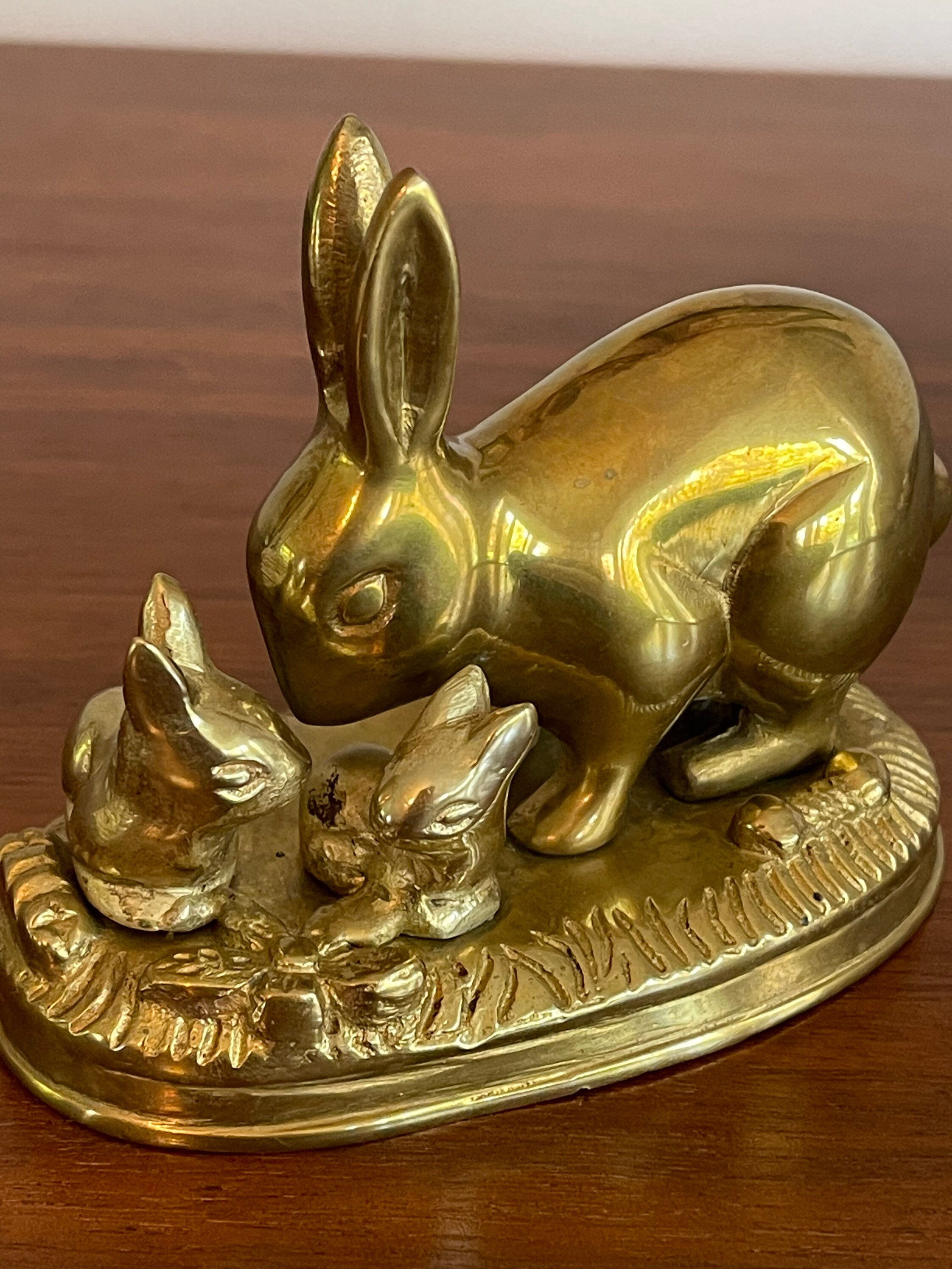 Vintage Rare Brass Rabbits Easter Bunny Rabbit Statue Brass Rabbit ...