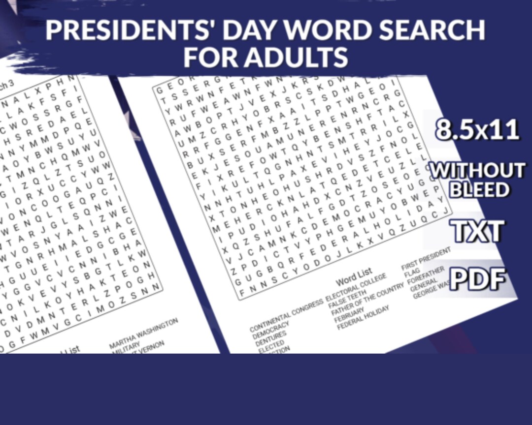 Sopa de letras del Día de los Presidentes con soluciones / KDP Interior ...