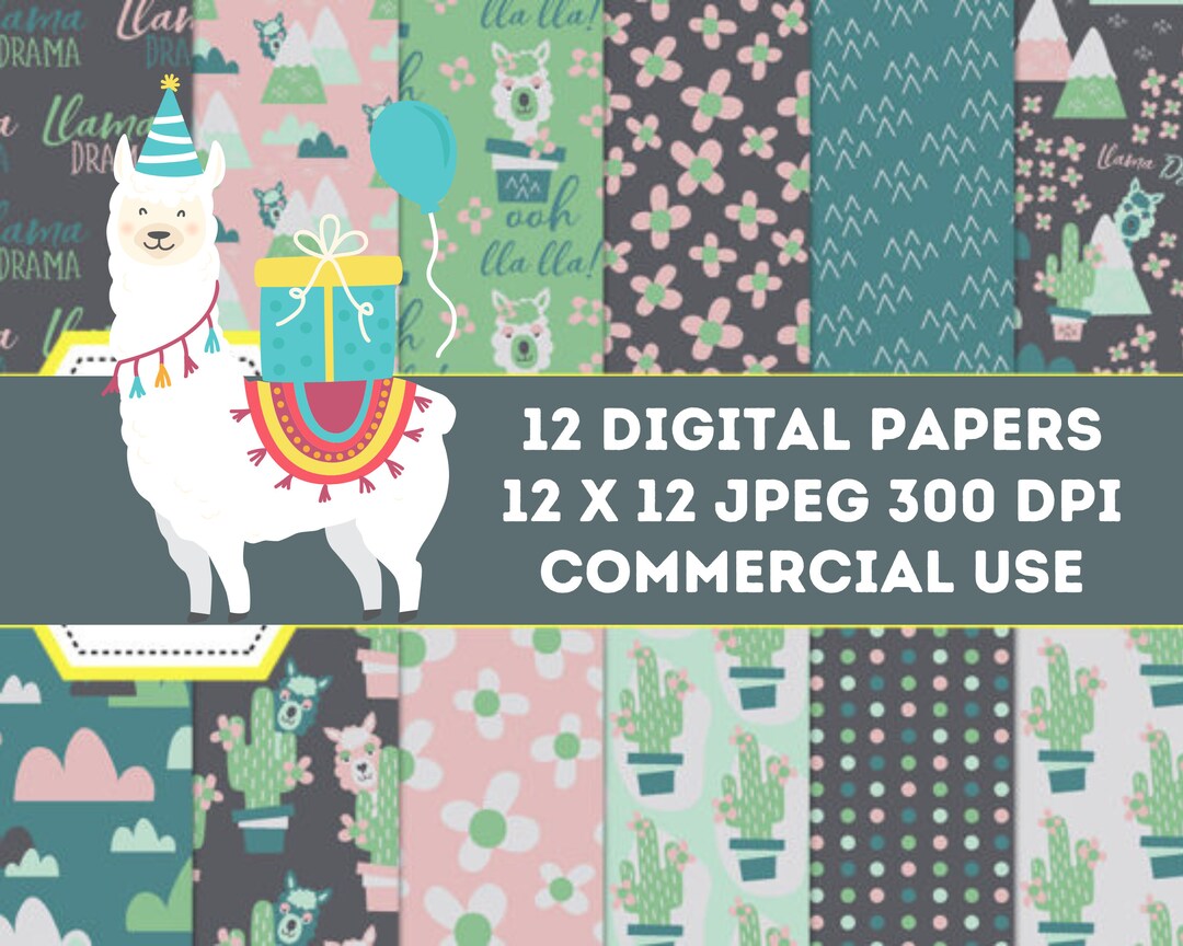 Lllama Alpaca Digital Papers and Cactus Clipart SET, for Scrapbooking ...