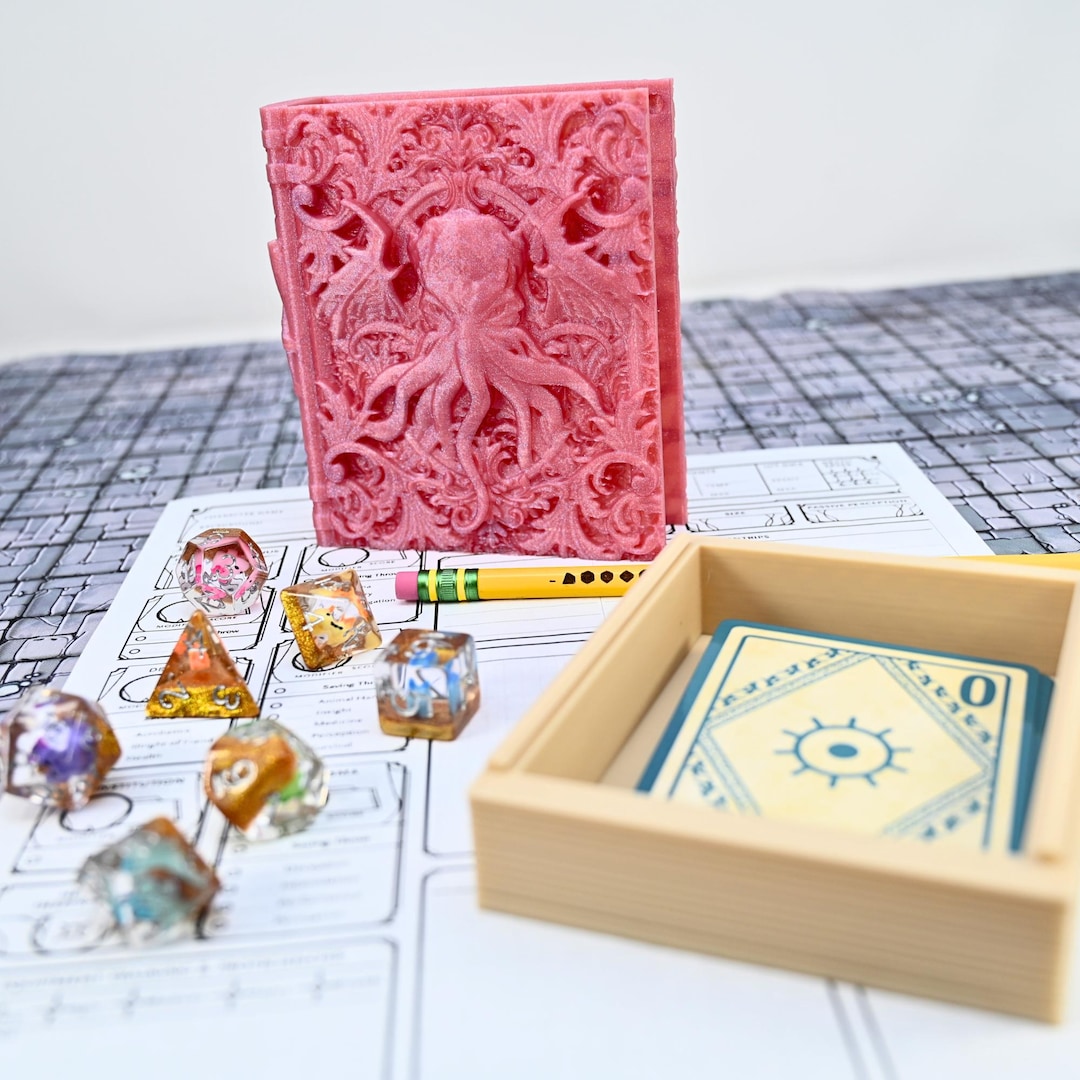 Dice Box and Card Holder Cthulhu Grimoire Tome Book for Tabletop ...