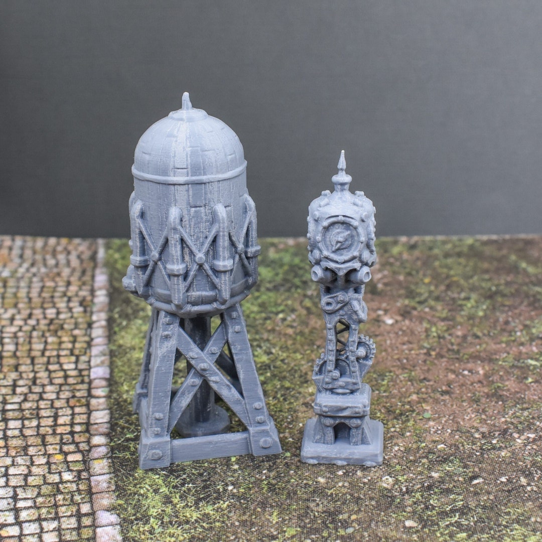 Dnd Terrain Set of Steampunk Water Tower and Clock Scatter Dnd Terrain ...