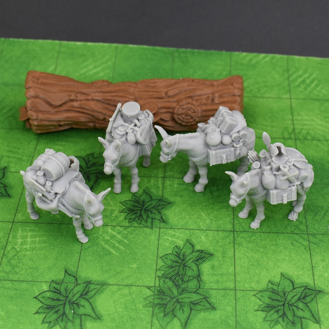 Dnd Miniature Set of Mules Unpainted Miniatures for Tabletop Wargaming ...