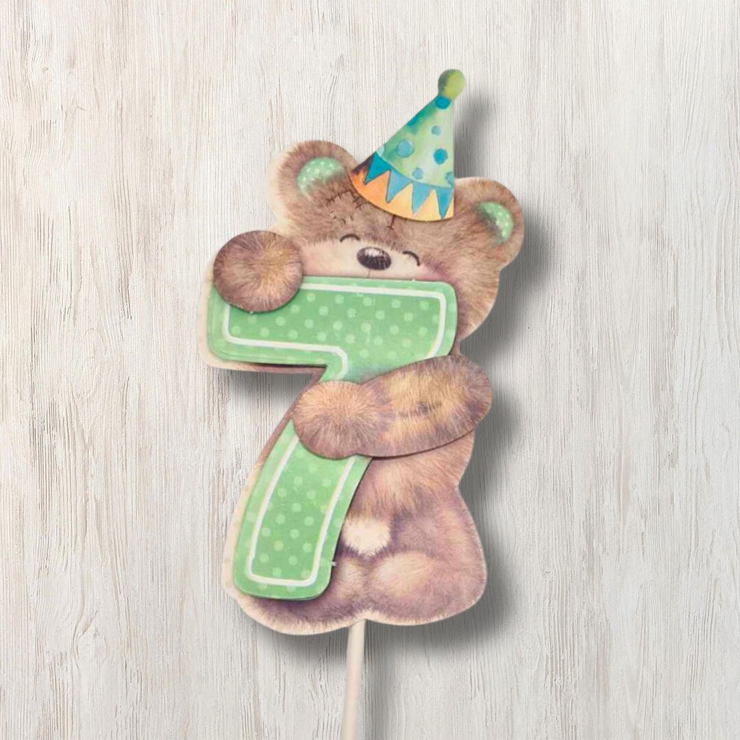 3D Teddy Bear Birthday Cake Topper – Age 7 – Polka Dot Green - Etsy