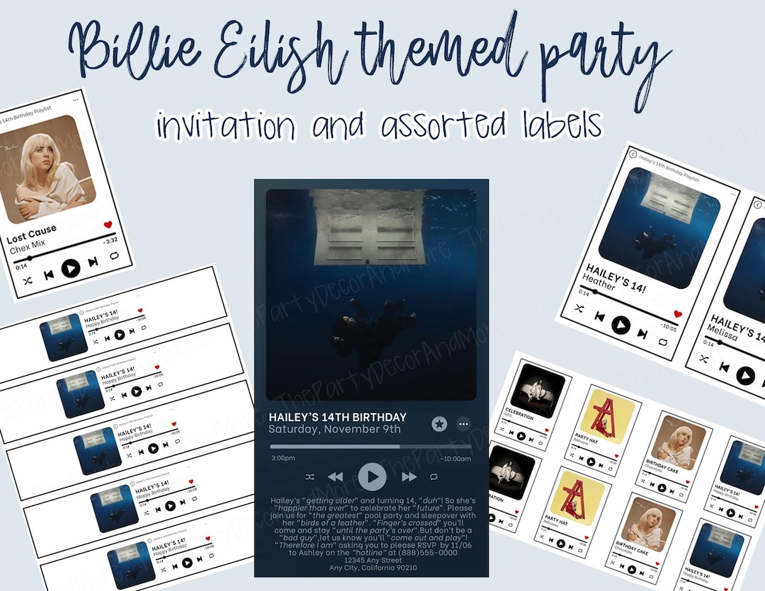 Billie Eilish Party Themed Invitation and Labels - Etsy