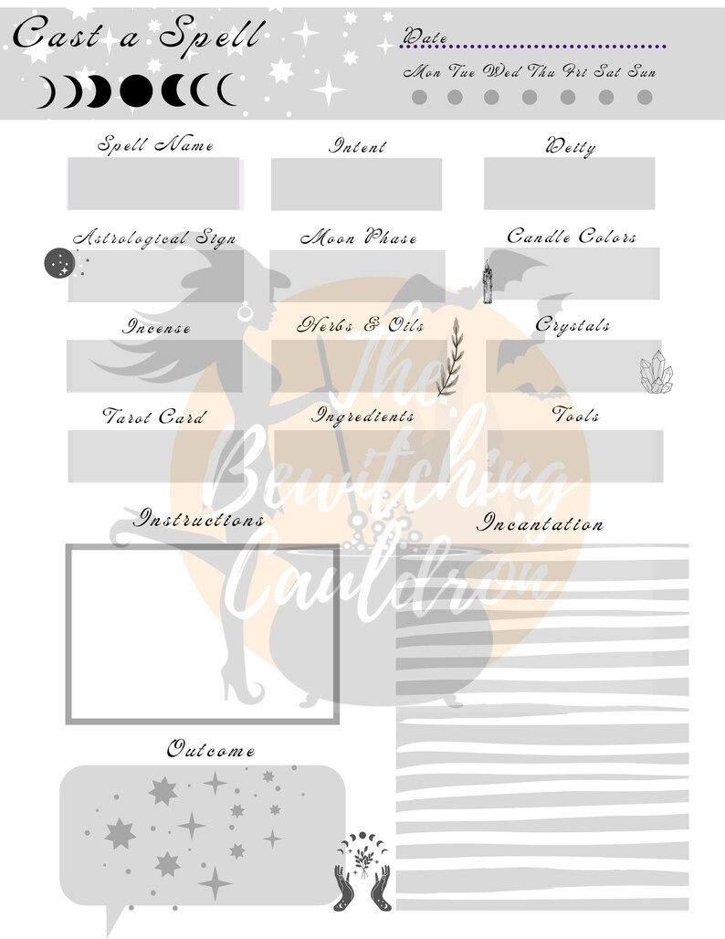 Printable Spell Worksheet for Your Book of Shadows - Etsy