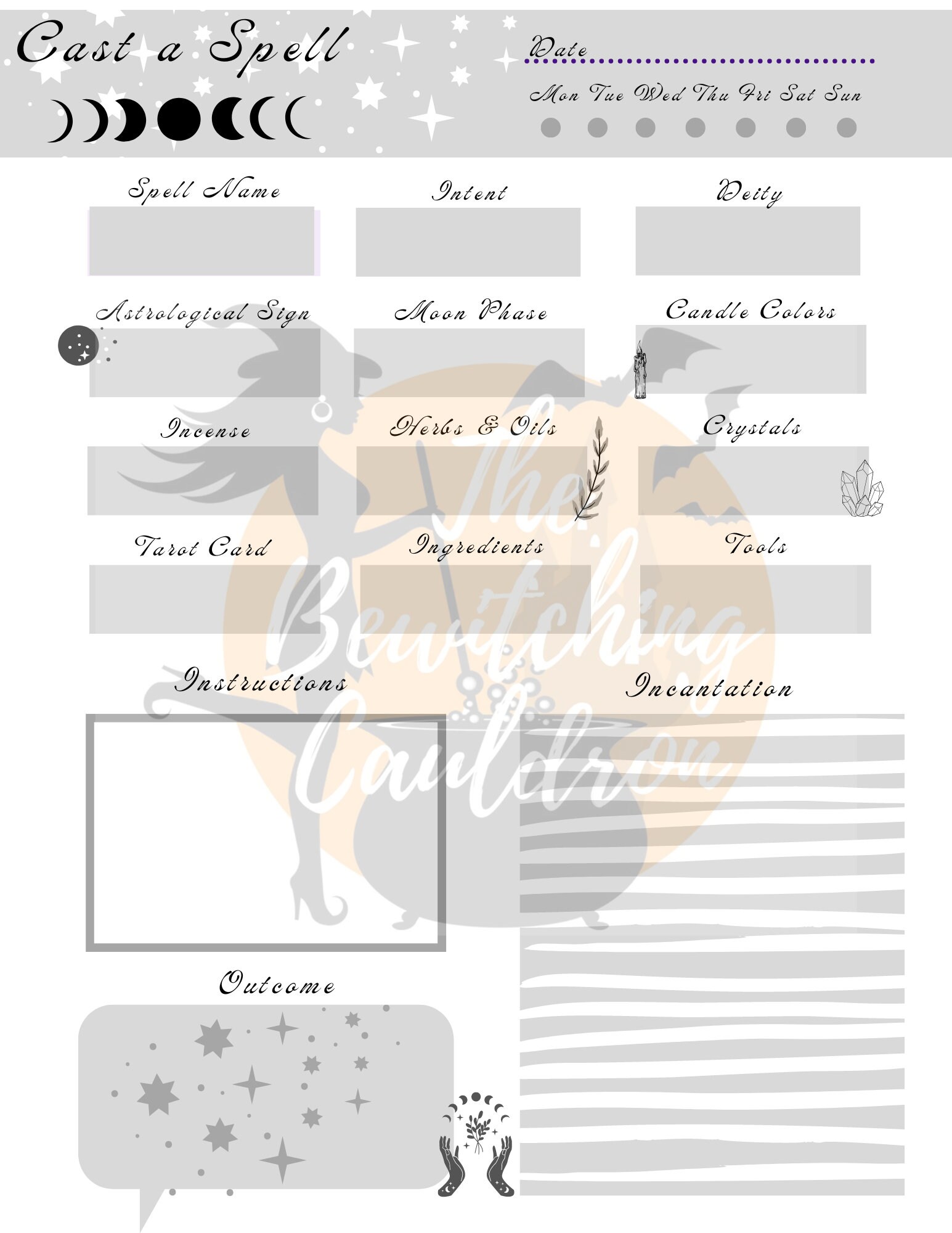 Printable Spell Worksheet for Your Book of Shadows - Etsy