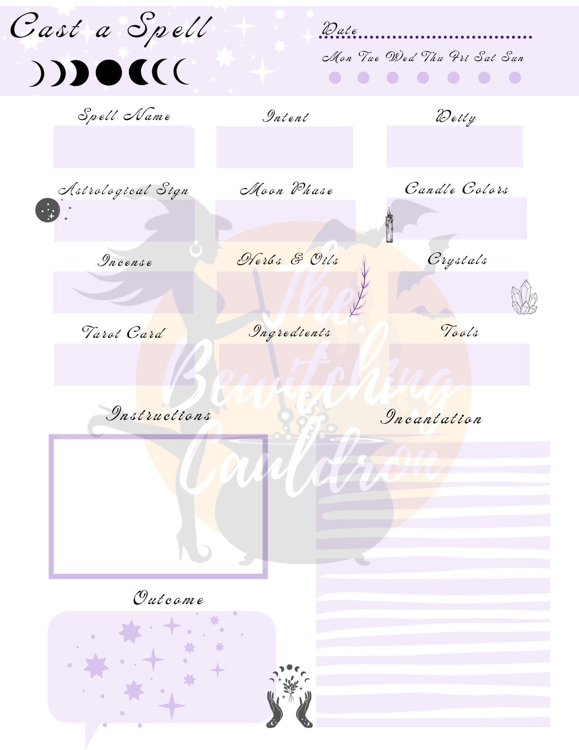 Printable Spell Worksheet for Your Book of Shadows - Etsy