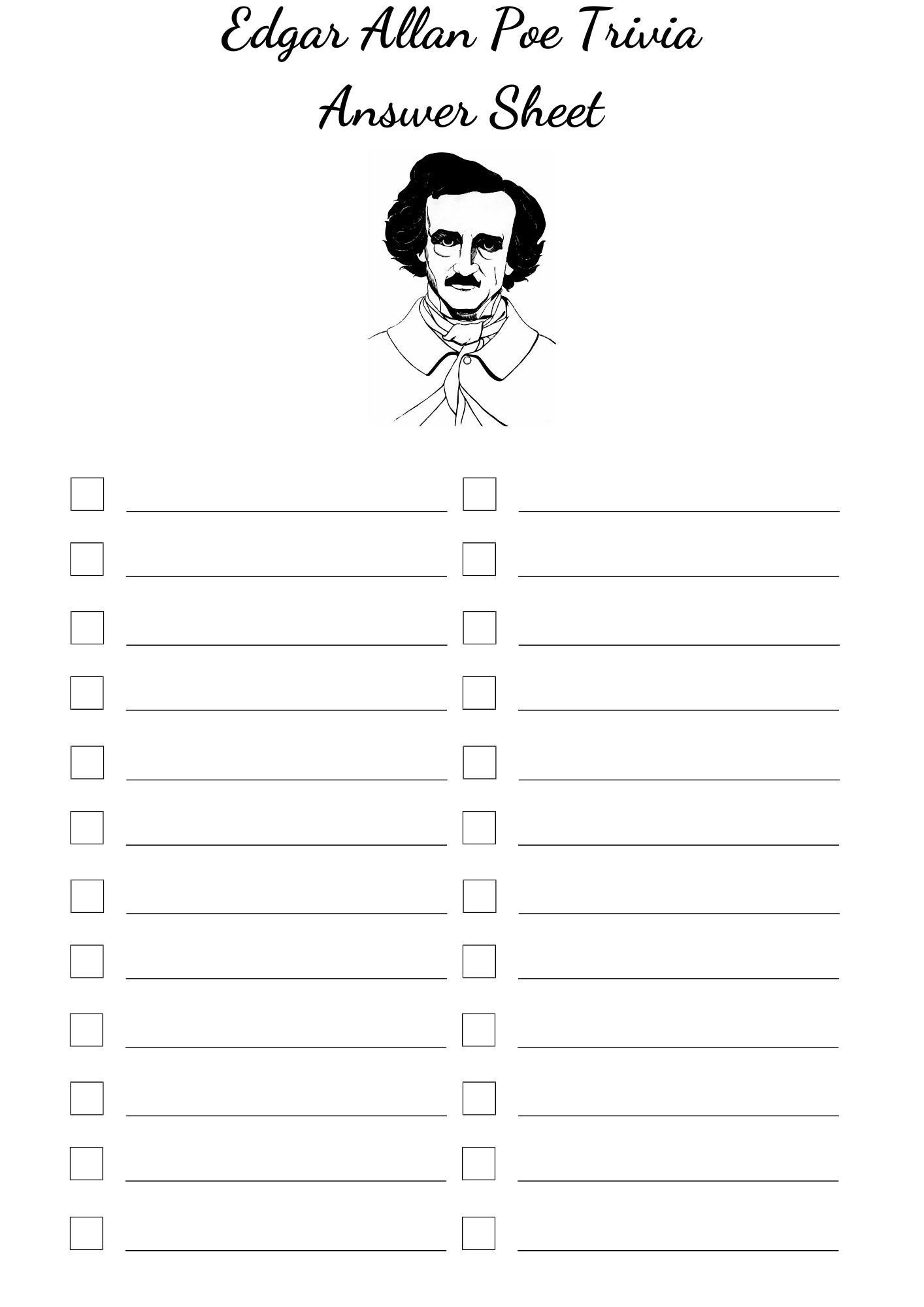Digital File Edgar Allan Poem Trivia Game and Answer Sheet - Etsy