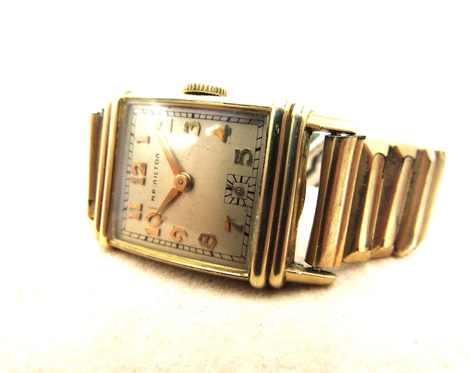 Vintage 1935 10K Gold Art Deco Hamilton Stepped and Engraved Fancy Case ...