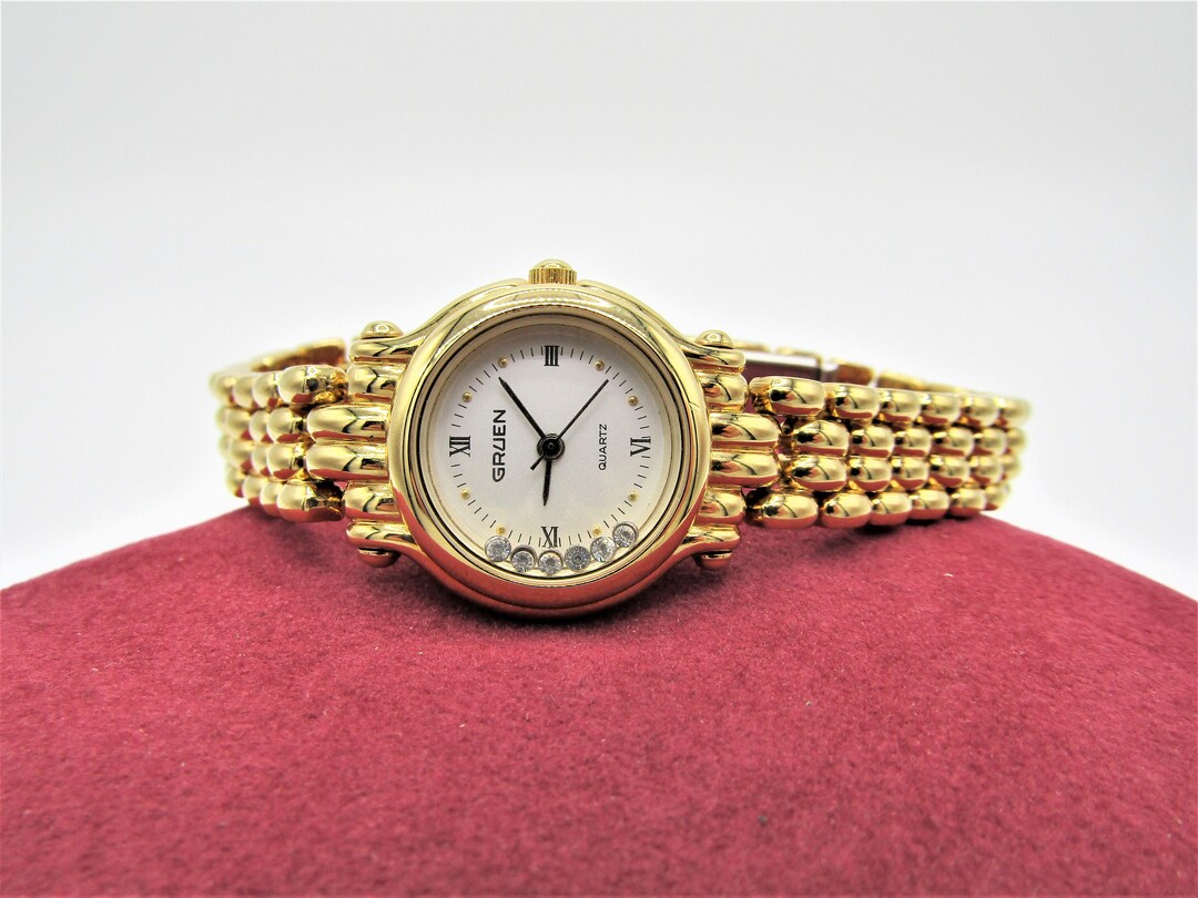 Vintage Gruen Quartz GR7323 Ladies Cocktail Floating Crystal Watch With ...