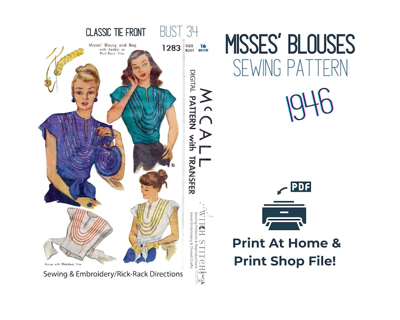 Tie Front Blouse and Matching Purse Sewing Pattern PDF Sequin ...